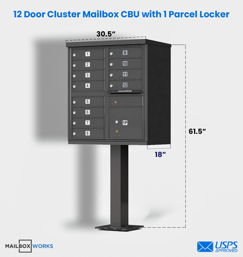 12 Tenant Door CBU Mailbox - USPS Approved (Includes Pedestal)