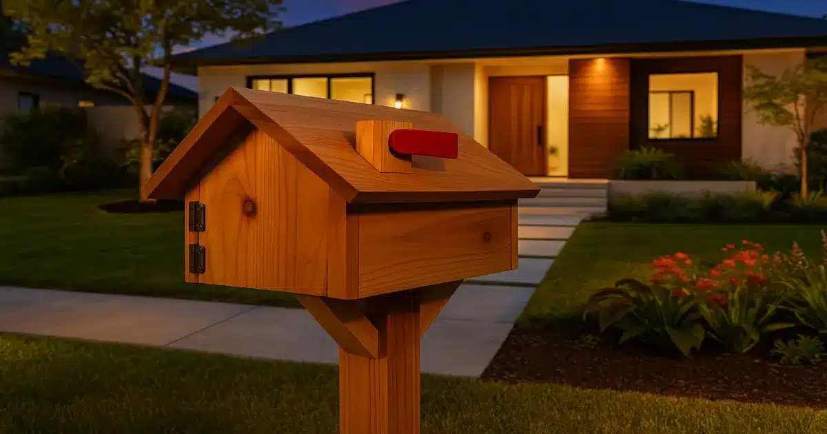 House Shaped Mailbox with Cedar Post